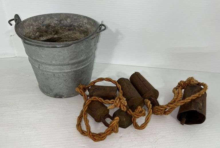 Older set of bells, in a galvanized bucket, 5 1/2"H - Albrecht Auction ...