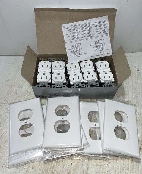 10-Pack of 110 outlet with mid-size cover plates, duplex tamper ...