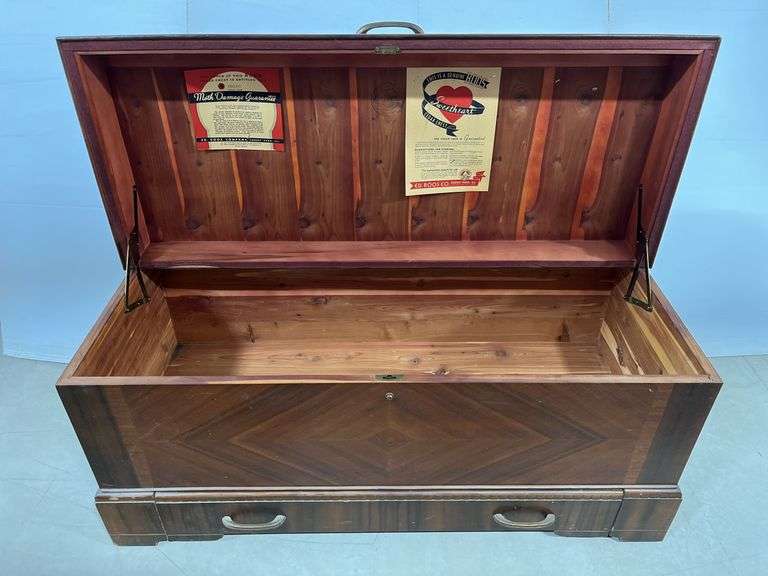 Old Roos Sweetheart cedar chest with drawer, 43"W x 17"D x 22"H, nice ...