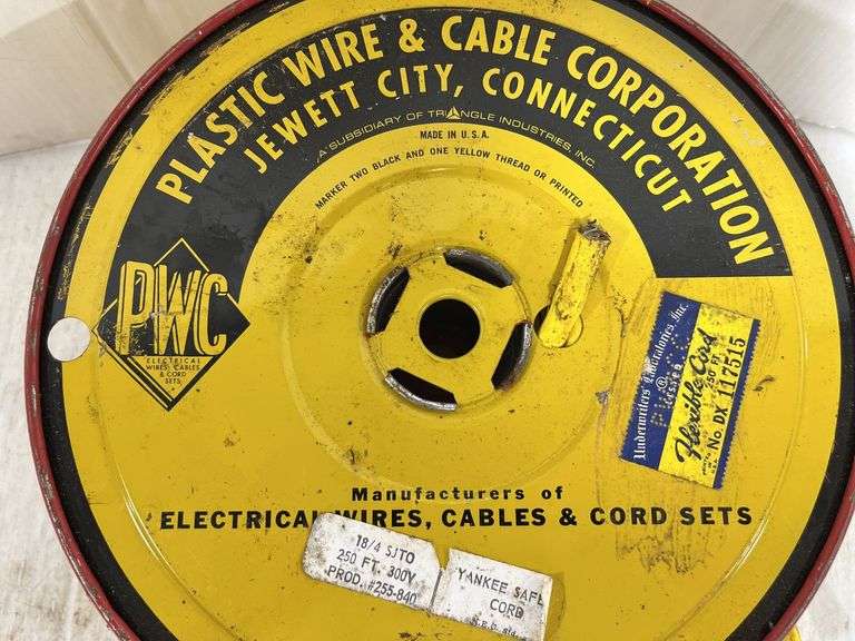250' Flexible cord 14/4, made by Plastic Wire & Cable Co., new on metal ...