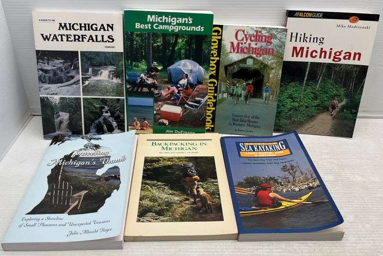 (7) Michigan travel, camping, and sports activity soft cover books ...