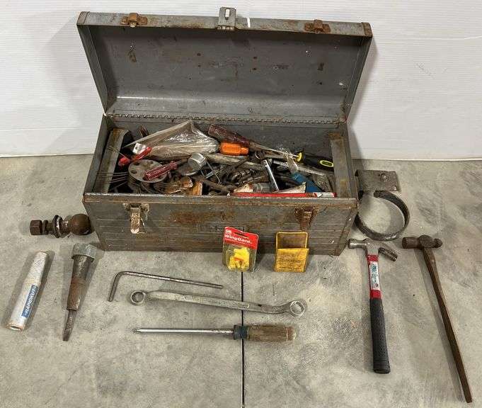 Tool box, gray in color, full of tools, 20"W - Albrecht Auction Service