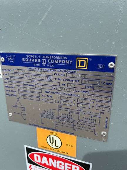 Transformer square-D, 3-phase, 36" x 24" x 42", 2081-120, 312 AMP, used ...