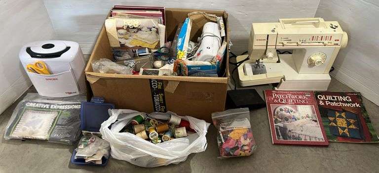 Assorted sewing items, include: Mighty Mender W100, Singer 4530C ...
