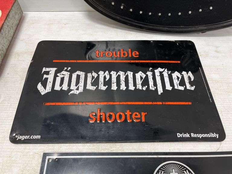 Bar signs, include: (2) Jager signs, lighted bar sign, and lighted open ...