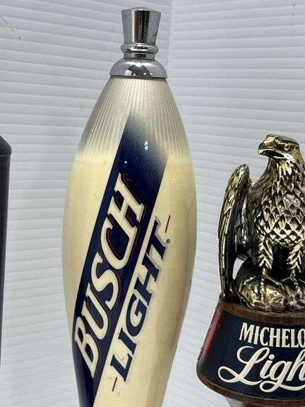 (3) Beer tap handles, Bud Light, Busch Light, Michelob Light, up to 10 ...