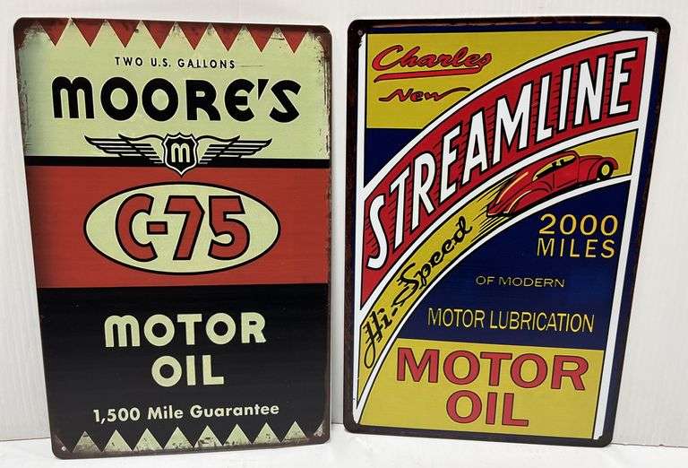 Rustic style modern metal sign, "Streamline Motor Oil and Moore's Motor ...