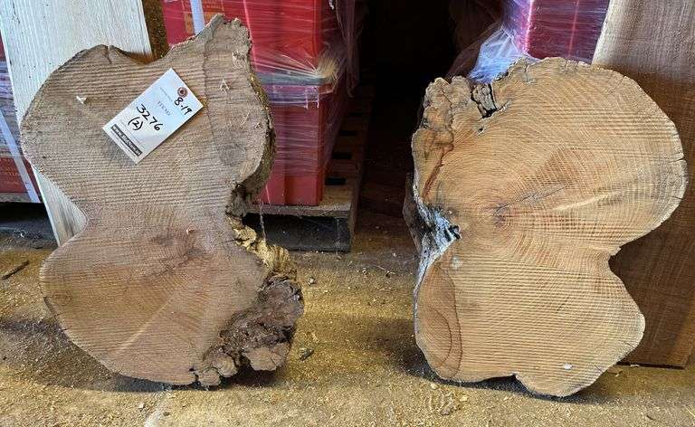 (2) Locust heart shape slices, 16" to 23"W x 2"Thick, size varies, as ...