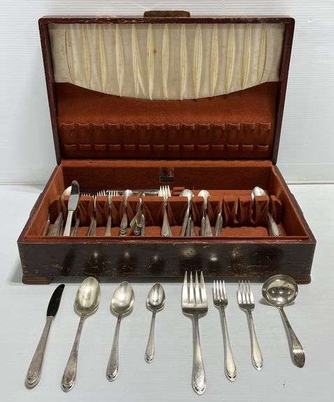1847 Roger Bros silverware items, silver plates, some missing, 20"W x ...