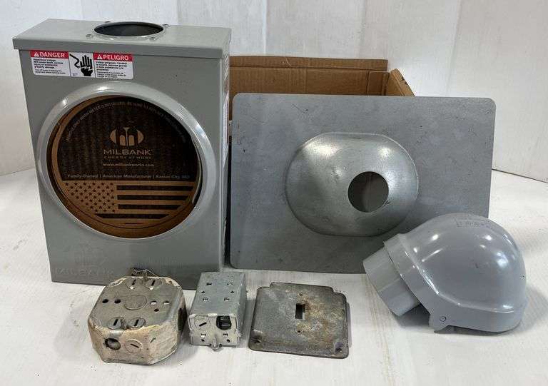 Assorted electrical 100 AMP meter, weather head, and roof flashing ...