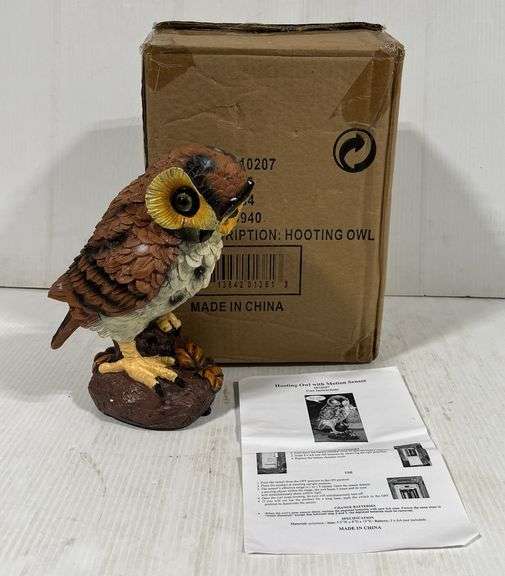 Hooting owl yard statue with motion sensor, box- 11 1/2"H, NIB ...
