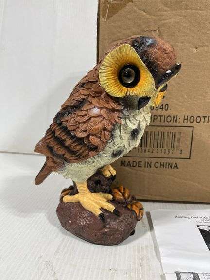 Hooting owl yard statue with motion sensor, box- 11 1/2"H, NIB ...