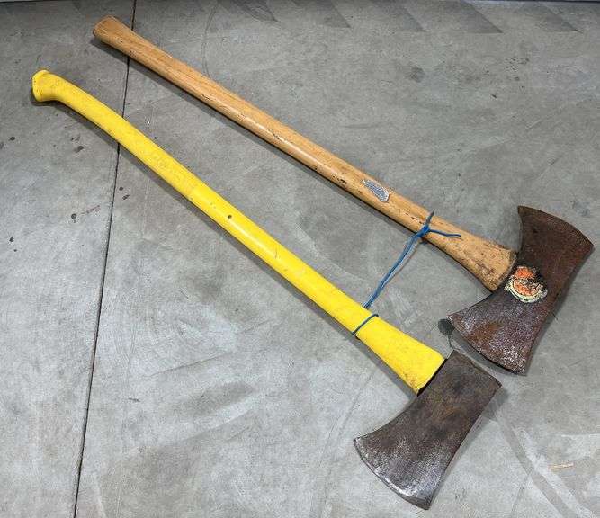(2) Woodsman axes, with a single bit fiberglass handle axe and double ...