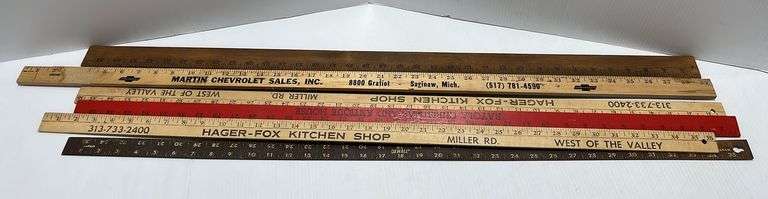 (7) Measuring sticks, 1- metal, some with advertising, up to 39
