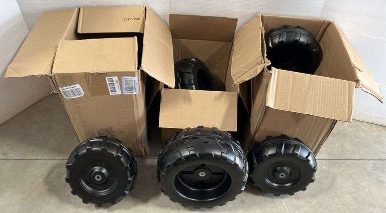 (3) Boxes of plastic tires, includes: 2- Boxes of four, and 1- Box of ...