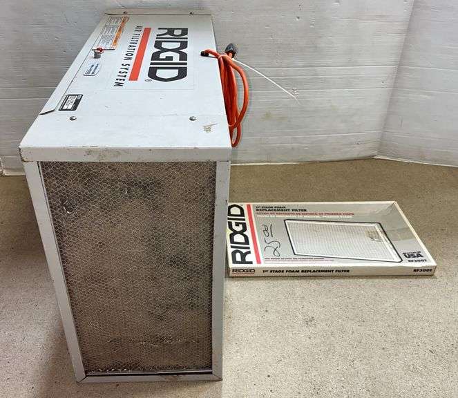 RIDGID Air filtration system with extra filter, 20" x 11"Drop x 32 ...