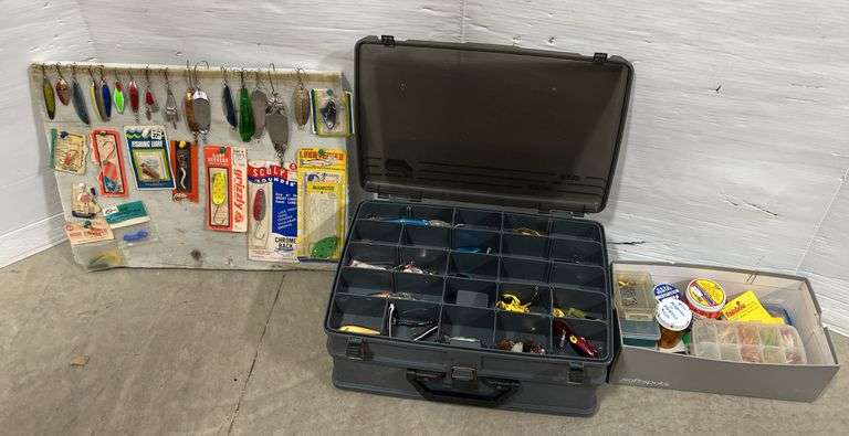 Plano over and under tackle box with fishing lures and accessories ...