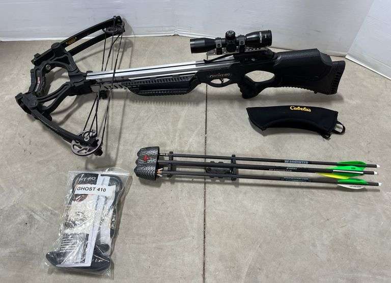 Barnett Ghost 410 crossbow with scope, quiver, (2) arrows, (2) Rage ...