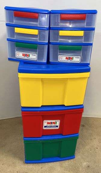 Storage drawers in primary colors, yellow, blue, red, and green, one- 3 ...