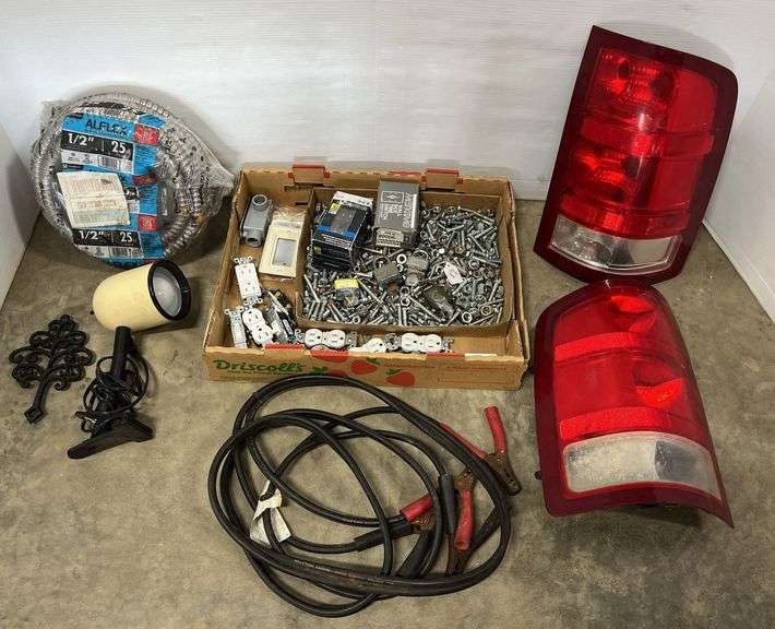 Electrical supplies, includes: Jumper cables, assorted nuts and bolts ...