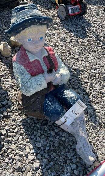Concrete boy fishing, approx. 36"H - Albrecht Auction Service