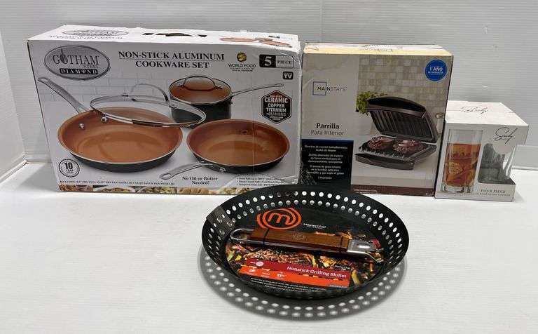 Gotham Steel Diamond non-stick aluminum cookware set, Mainstays indoor ...