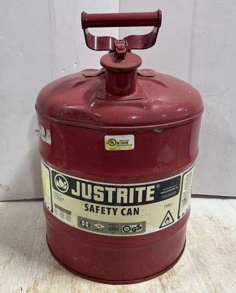 Justrite safety gas can, 5-gallon, good - Albrecht Auction Service