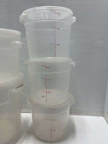 (2) White polycarbonate food storage containers with lids, 12"Dia x 8 1 ...