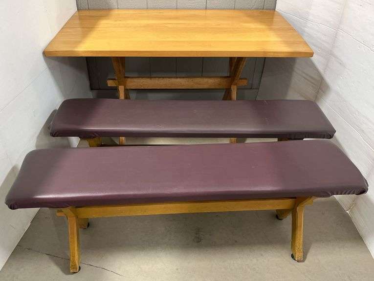 Indoor dining table with (2) benches, seats are padded, table- 30" x 54 ...