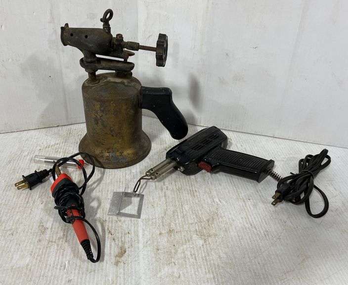 (3) Soldering items, include: Weller soldering gun, Antique brass blow ...