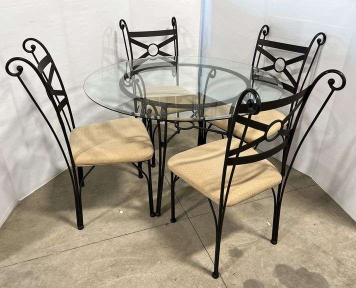 Wrought iron dining room table with beveled glass top, top- 45 1/2"Dia ...