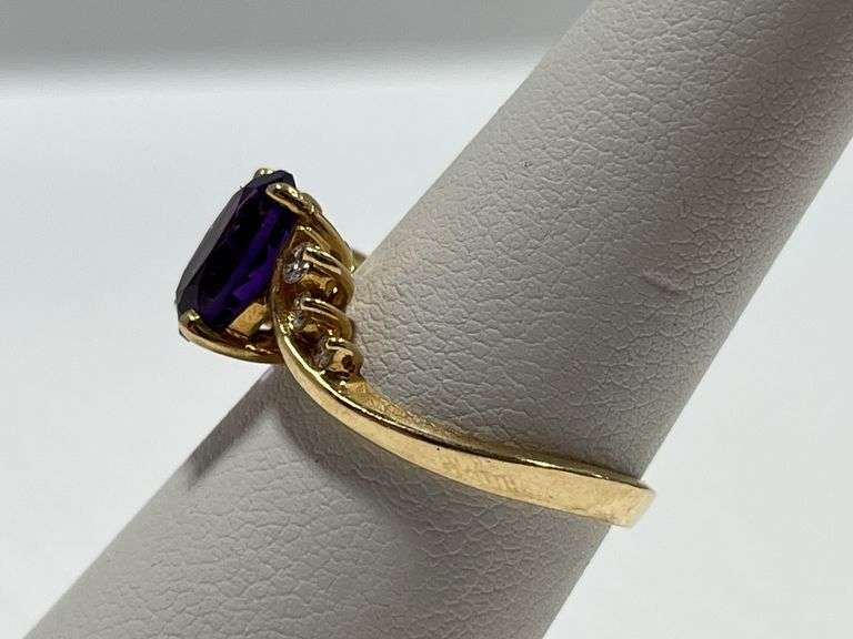 Marked 14KP gold ring with diamonds and purple amethyst, size 6 1/2, 14 ...