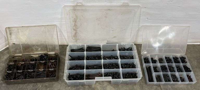 (3) Plastic boxes full of metric socket head bolts, box- up to 16"W ...