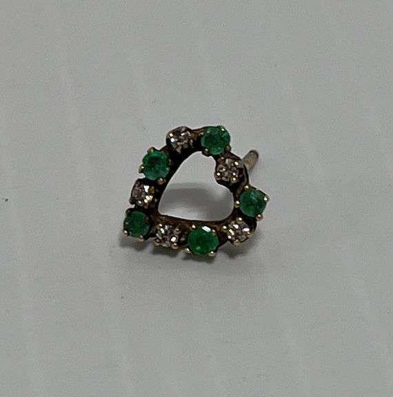 Very old emerald and white gem earring, heart shaped, makers mark is ...