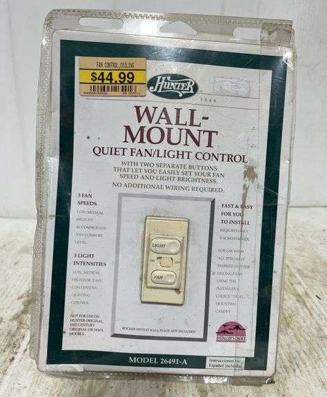 Hunter wall mount fan and lighting control switch - Albrecht Auction ...