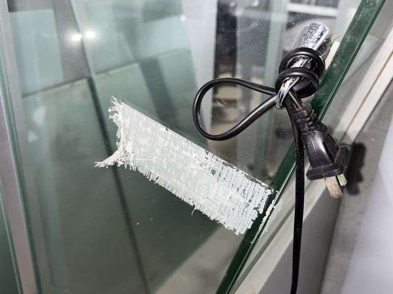 V-shaped display cabinet, 40 1/2"W x 15 1/2"D x 78"H, some wear, duct ...