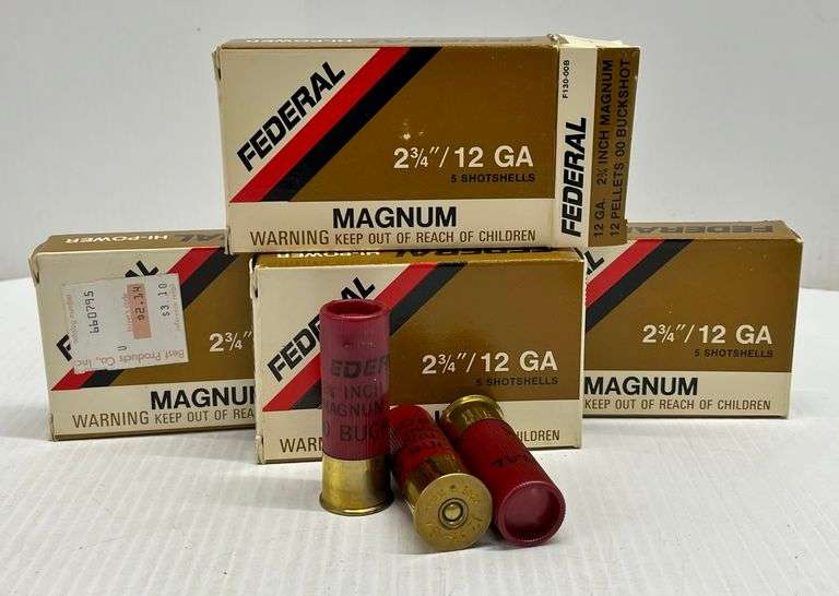 (20) Federal 12-Gauge 2 3/4" Magnum Shells, 12 Pellets of 00-Buckshot ...