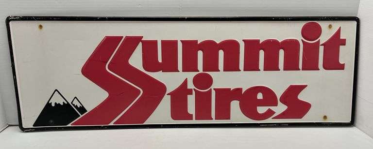 Summit Tires Embossed Metal Sign - Albrecht Auction Service