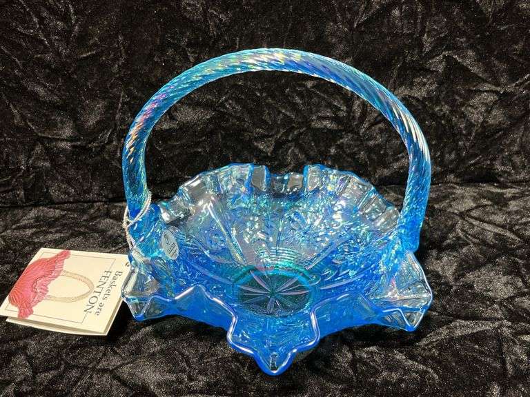Fenton 1995 Museum Collection piece, celeste blue carnival peacock and ...