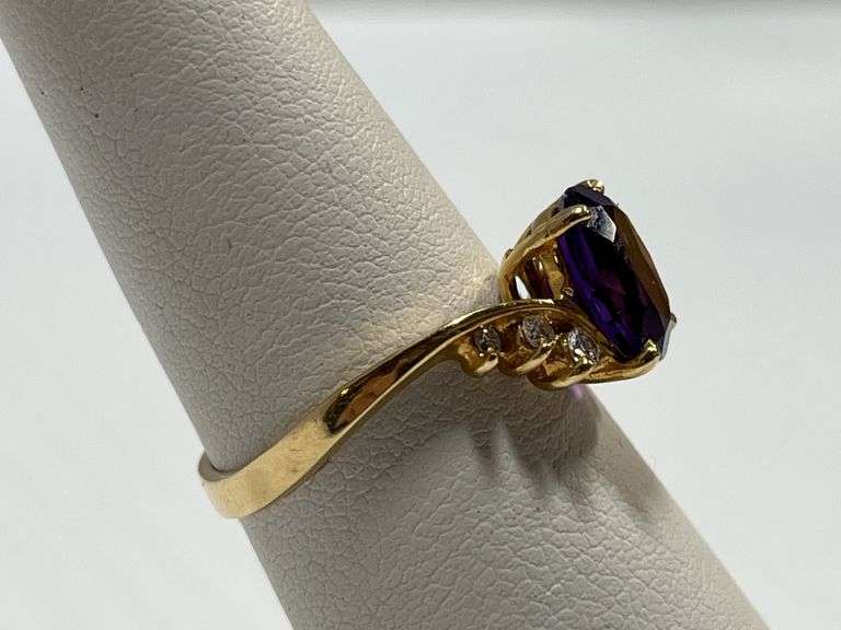 Marked 14KP gold ring with diamonds and purple amethyst, size 6 1/2, 14 ...