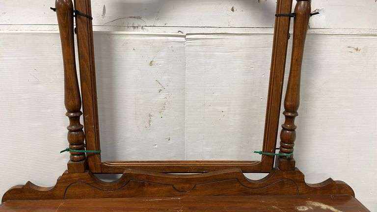 Antique vanity with mirror frame, 39"W x 16"D x 61"H, finish loss/wear ...