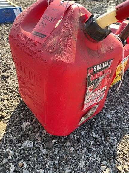 (4) Gas cans, includes: One- 5-gallon, Two- 2-gallon, and One- 1-gallon ...