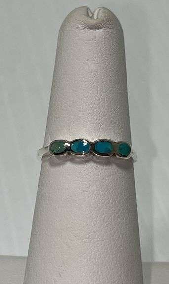Genuine turquoise .925 sterling silver ring, size 6, polished finish ...