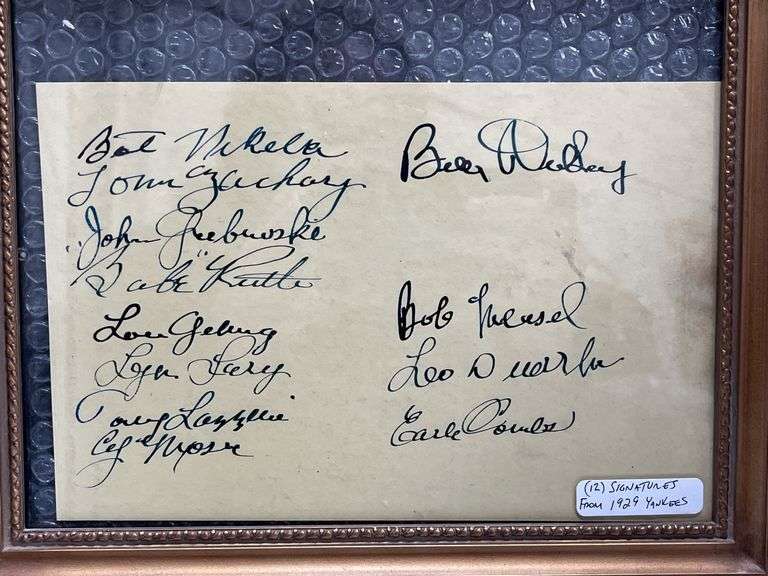 (12) Signatures form New York Yankees, 1929 team, include: Babe Ruth ...
