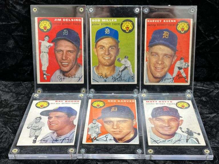 1954 Topps Tiger cards, include: No. 44 Ned Garver, No. 88 Matt Batts ...