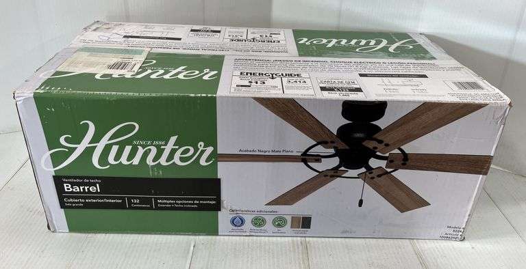 Hunter Barrel ceiling fan, matte black finish with reversible fan ...