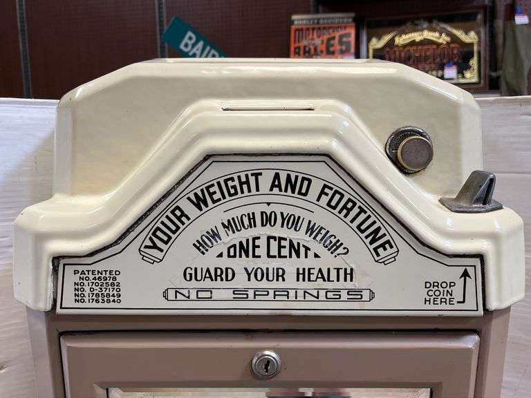 Watling 400 Coin-Operated weight and fortune scale, owner info included ...