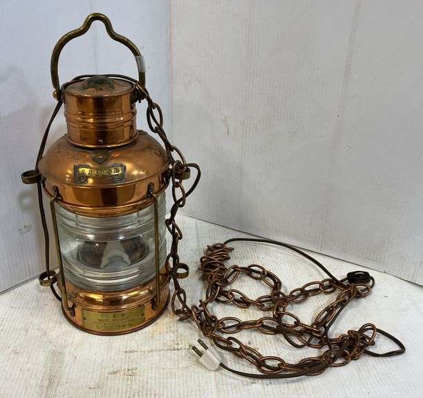 Marine nautical lamp anchor light, brass and copper, fresnel lens ...