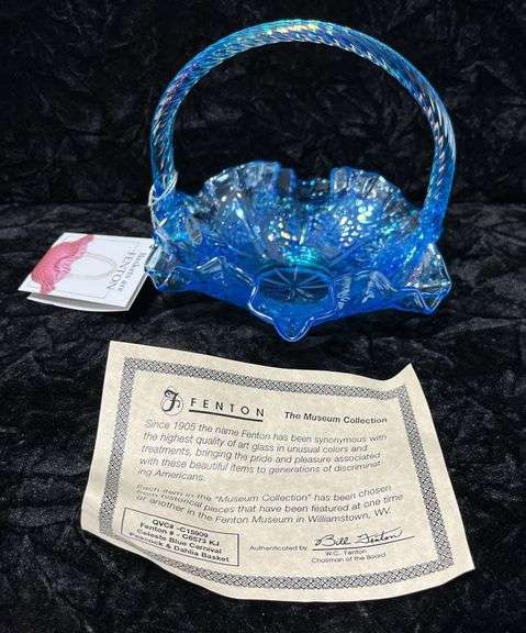 Fenton 1995 Museum Collection piece, celeste blue carnival peacock and ...