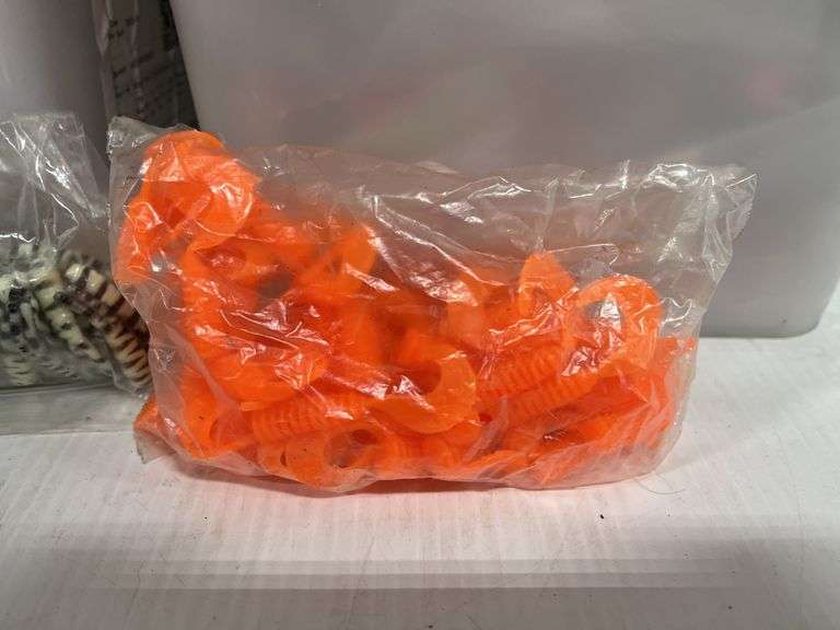 (2) Buckets of assorted fishing lures, small to large; Rubber worms ...